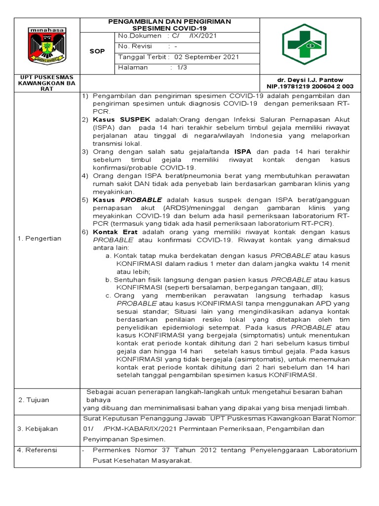 3.9.1.3 E. SOP Pengambilan Dan Pengiriman Spesimen C19 | PDF
