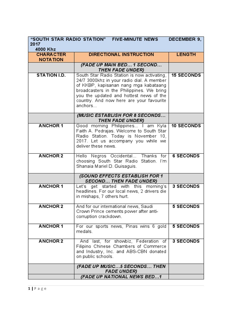 Script In Radio Broadcasting Filipino Pdf Media Formats Entertainment
