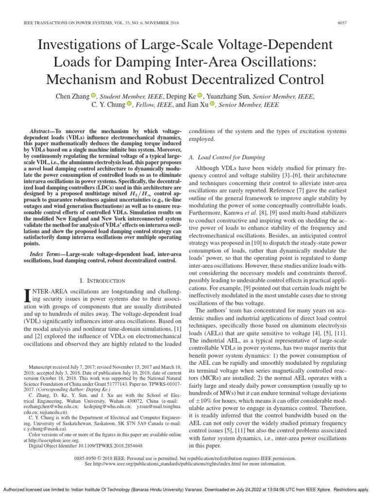 Investigations of Large-Scale Voltage-Dependent Loads For Damping Inter-Area Oscillations ...