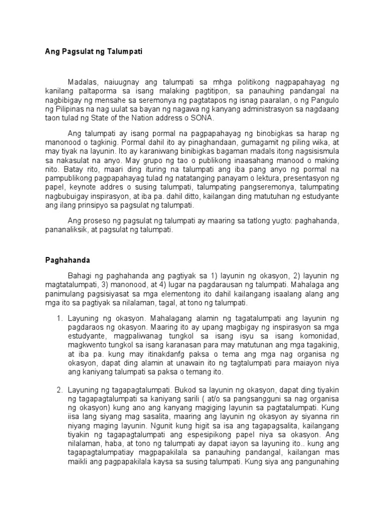Ang Pagsulat NG Talumpati | PDF