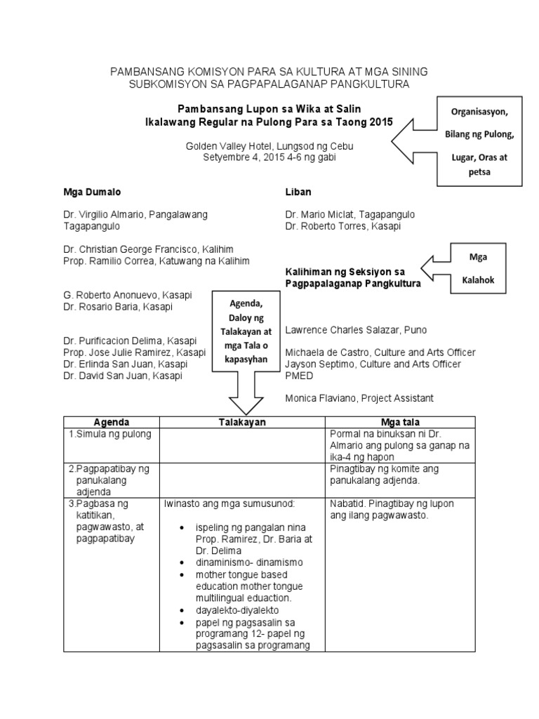Halimbawa NG Katitikan NG Pulong | PDF