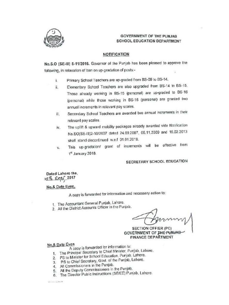 Upgradation Notification PST (BS-9 To BS-14) | PDF