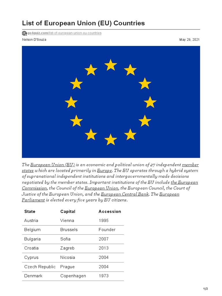 go4quiz.com-List of European Union EU Countries | PDF