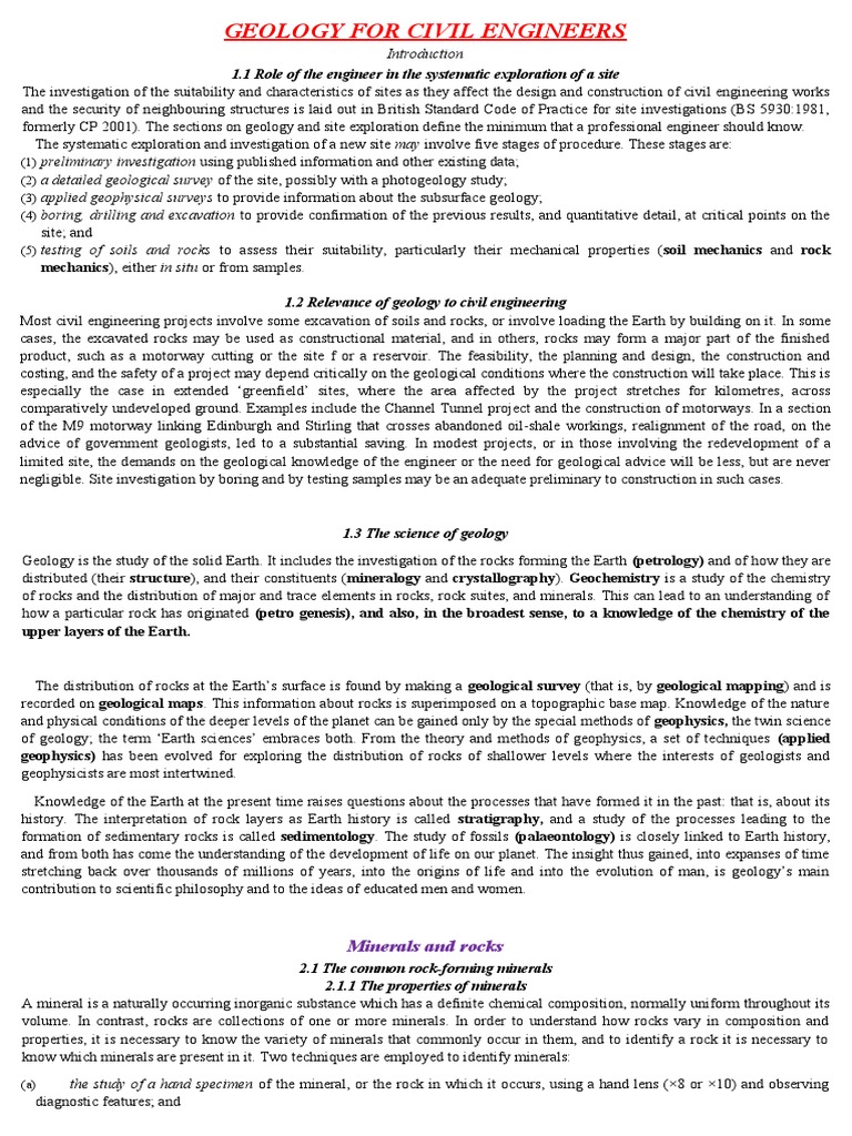 Geology For Civil Engineers | PDF | Minerals | Geology