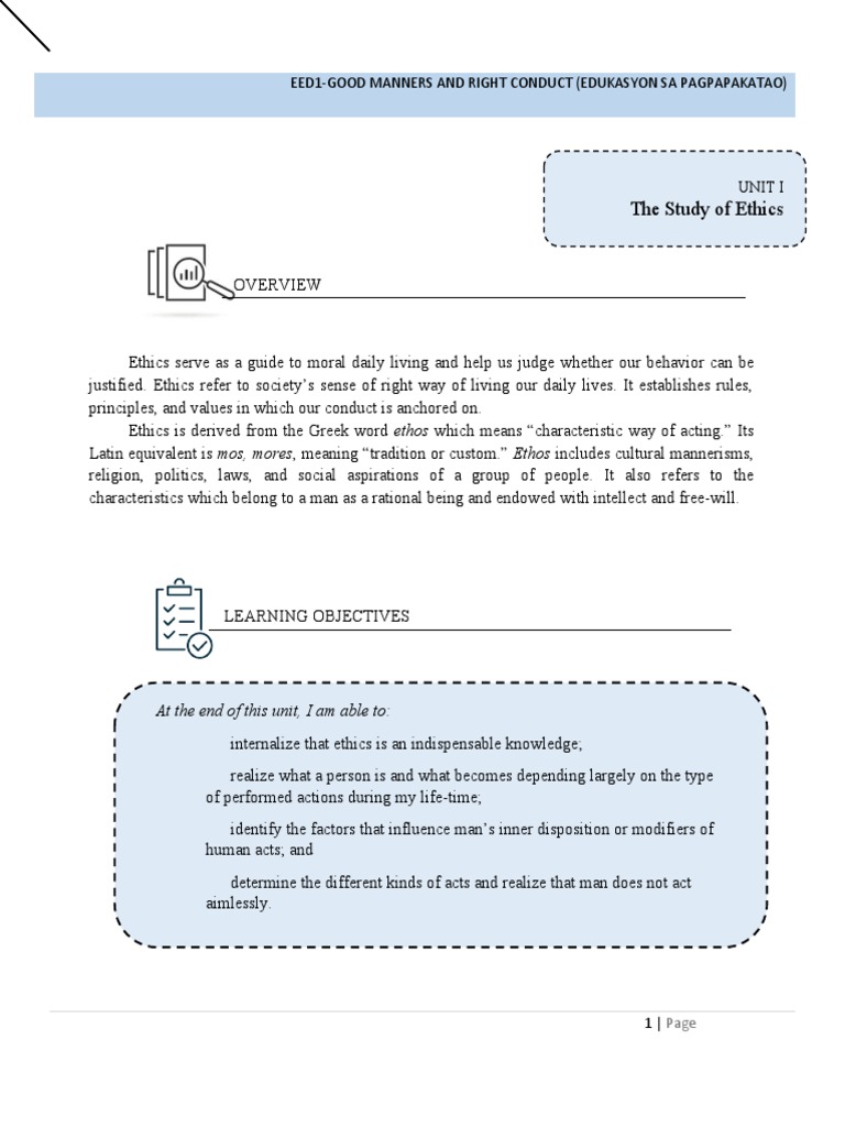 EED1 Good Manners and Right Conduct | PDF | Morality | Intention