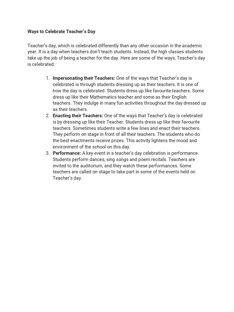Creative Ways to Celebrate Teacher’s Day | PDF