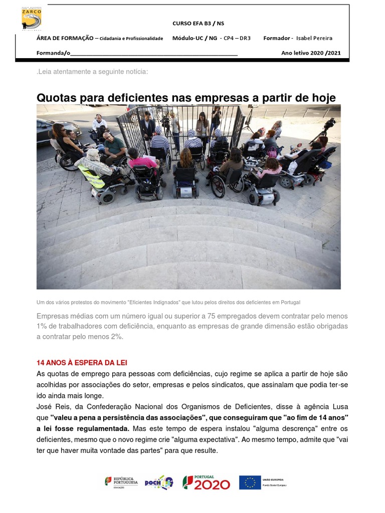 EFA - CP4 - DR1 - Ativividade 2.2 | PDF | Sindicato | Deficiência