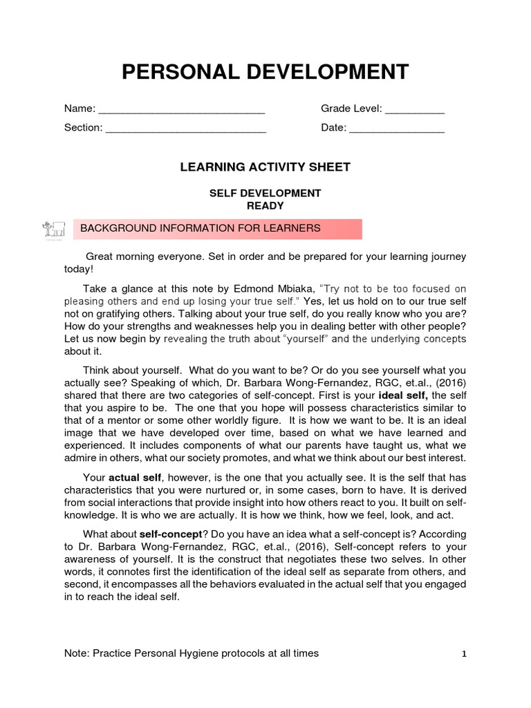 Personal Development Week 1 | PDF | Subject (Grammar) | Self Concept Personal Development Week 1 | PDF | Subject (Grammar) | Self Concept