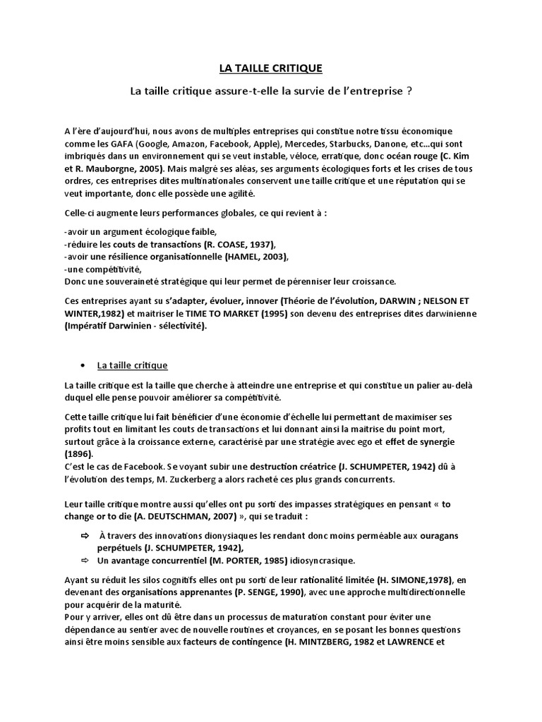 Taille Critique et Survie des Entreprises | PDF | Innovation | Chaîne ...