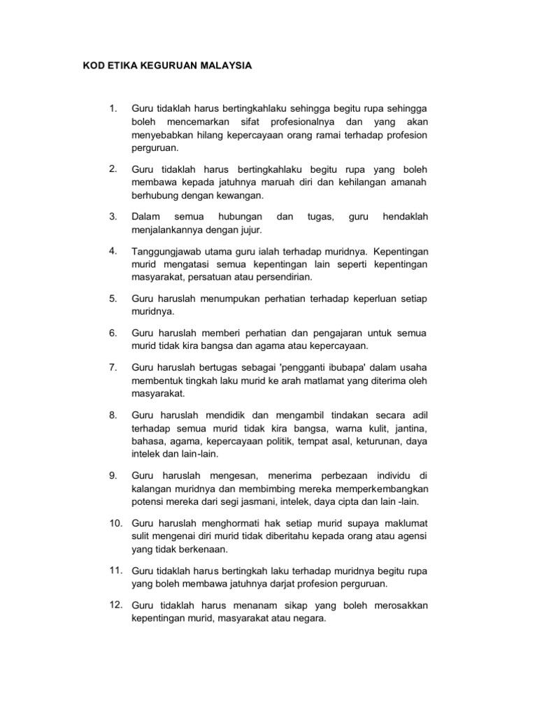 Kod Etika Keguruan Malaysia | PDF