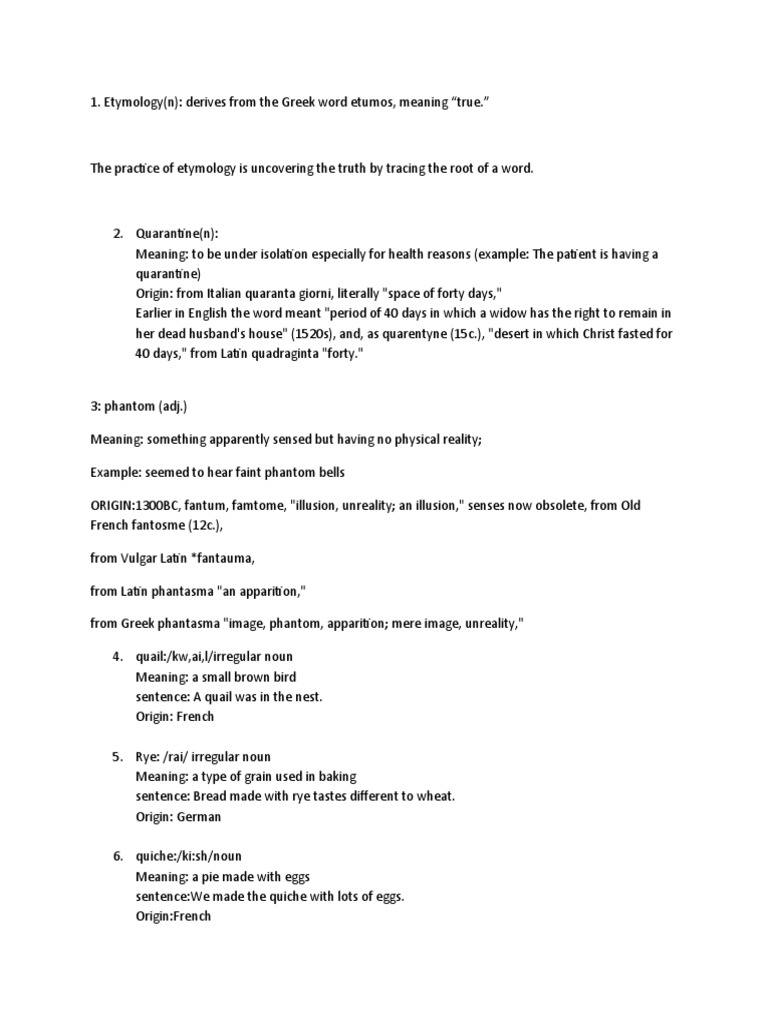 Words, Origin, Meaning and Its Sounds For Spelling Bee | PDF ...