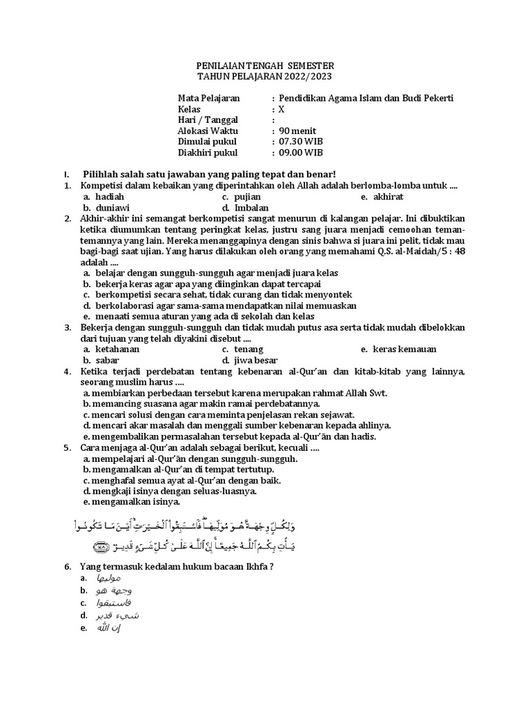 Soal PTS KLS X Kurmer 2022 | PDF