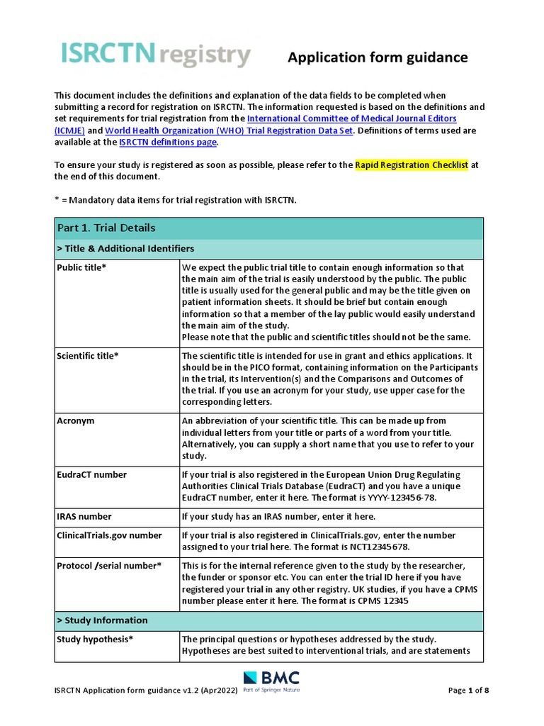 ISRCTN Application Form Guidance v1.2 | PDF | Invoice | Clinical Trial
