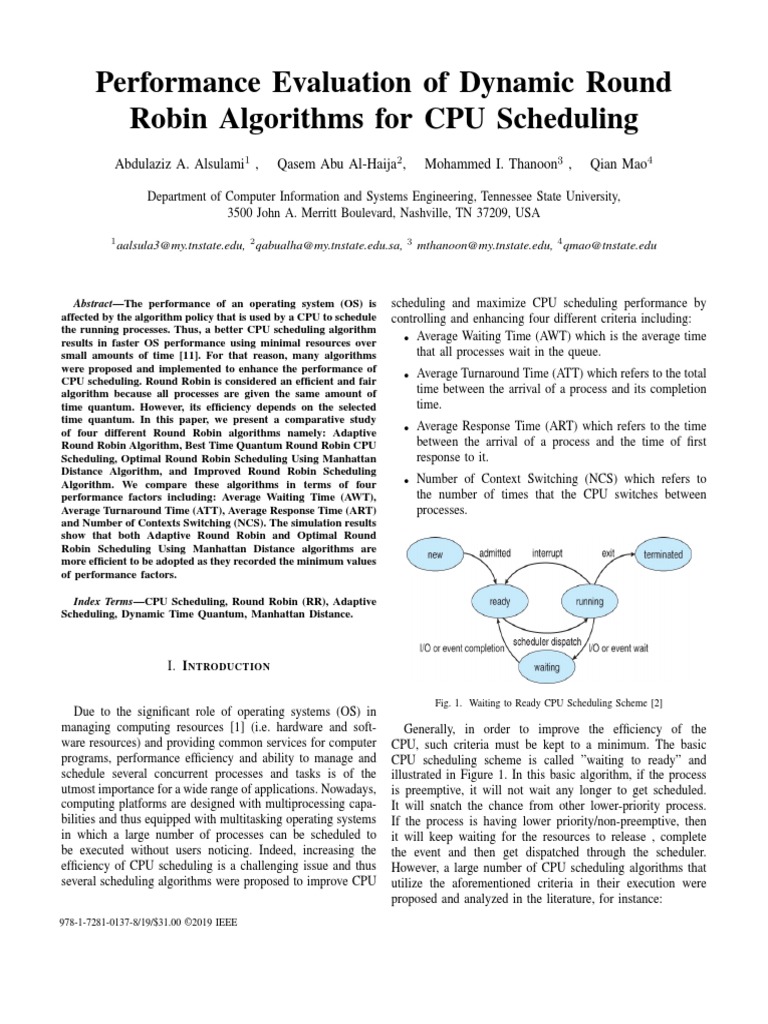 Performance Evaluation of Dynamic Round Robin Algorithms For CPU ... Performance Evaluation of Dynamic Round Robin Algorithms For CPU ...