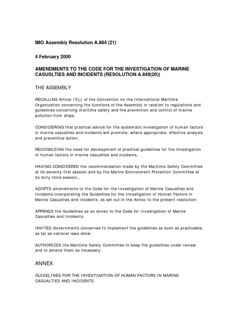 Amendments to Marine Casualty Investigation Code | PDF | Human Factors ...