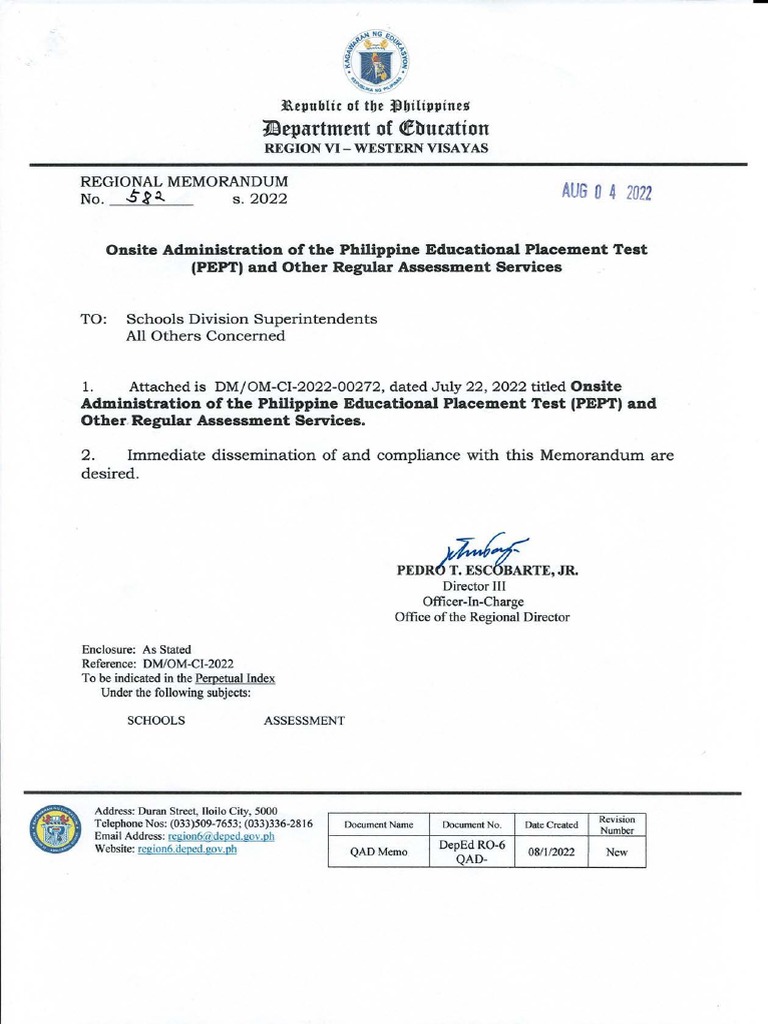 RM. No. 582 S. 2022 Onsite Administration of The Philippine Educational ... RM. No. 582 S. 2022 Onsite Administration of The Philippine Educational ...
