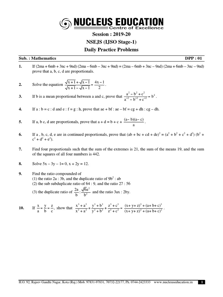Combined DPP-1 TO 17 NSEJS 2 | PDF | Polynomial | Speed