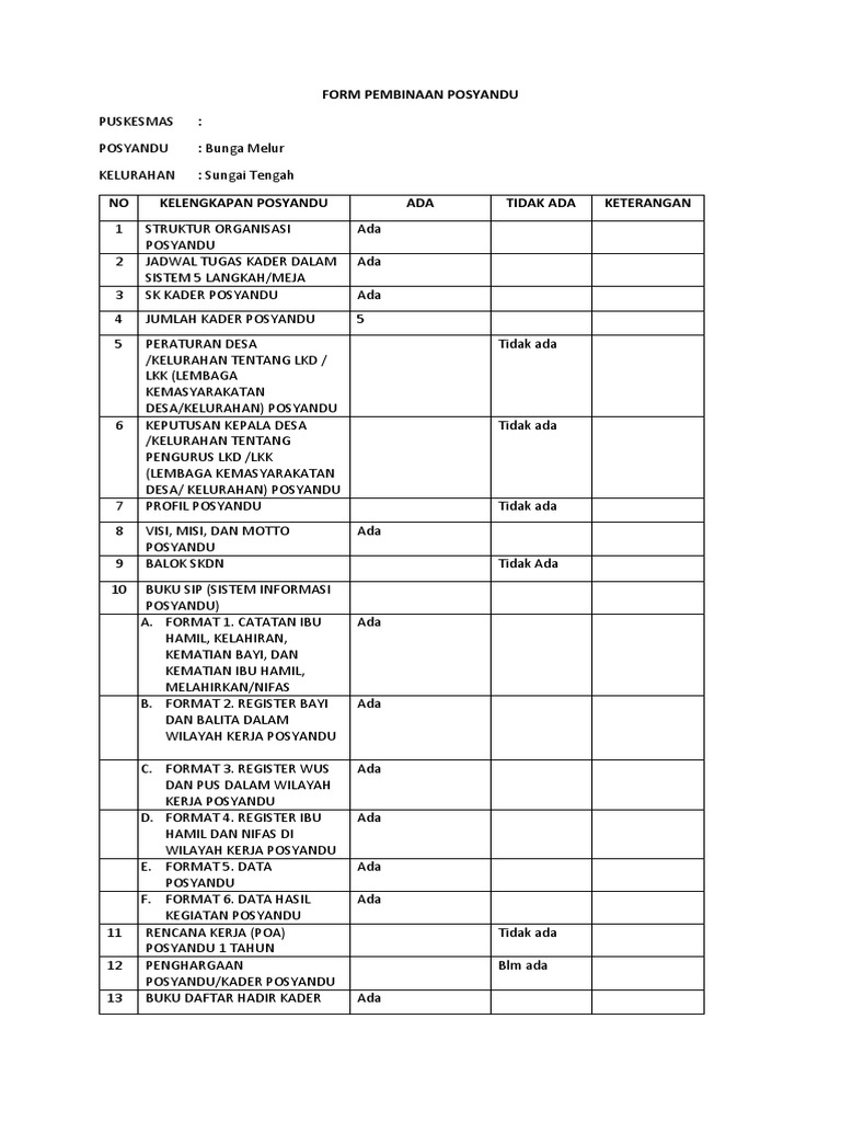 Form Pembinaan Posyandu | PDF