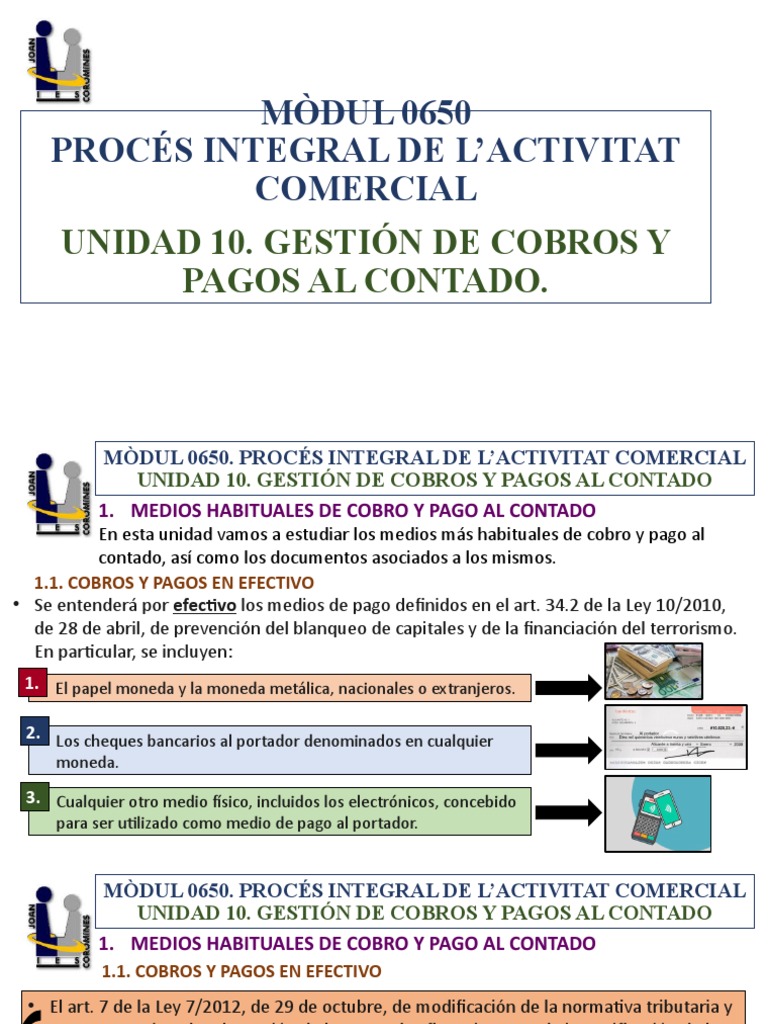 Gestión de Cobros y Pagos al Contado | PDF | Cheque | Transferencia ...
