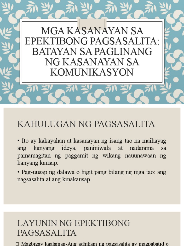 Mga Kasanayan Sa Epektibong Pagsasalita | PDF