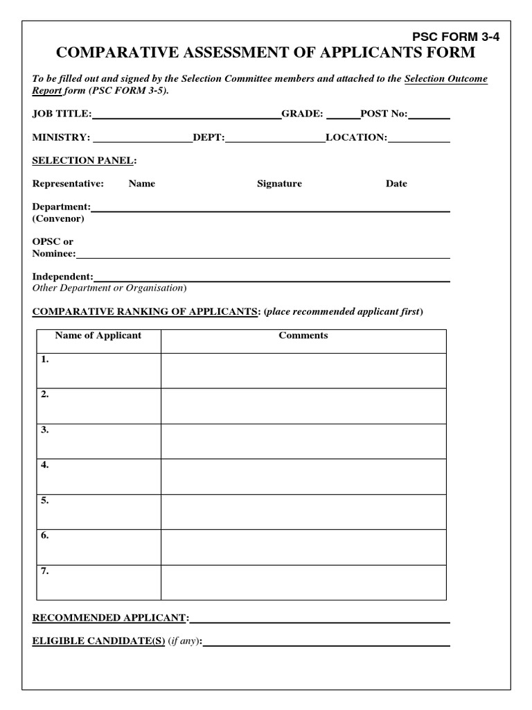 3 4 Comparative Assessment Of Applicants Form Pdf