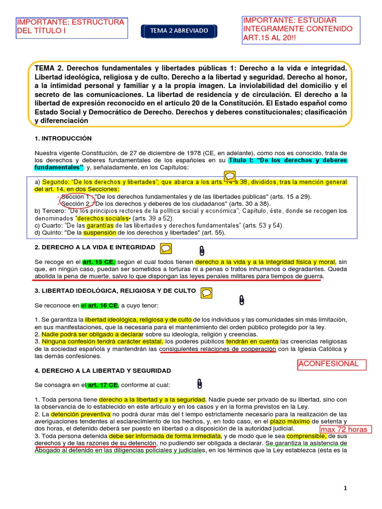 Tema 2 Subrayado | PDF | Derechos | Derechos civiles y politicos