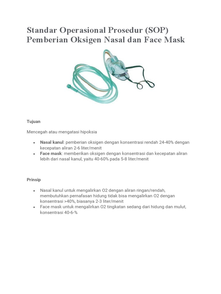 SOP Pemberian Oksigen Nasal dan Face Mask | PDF