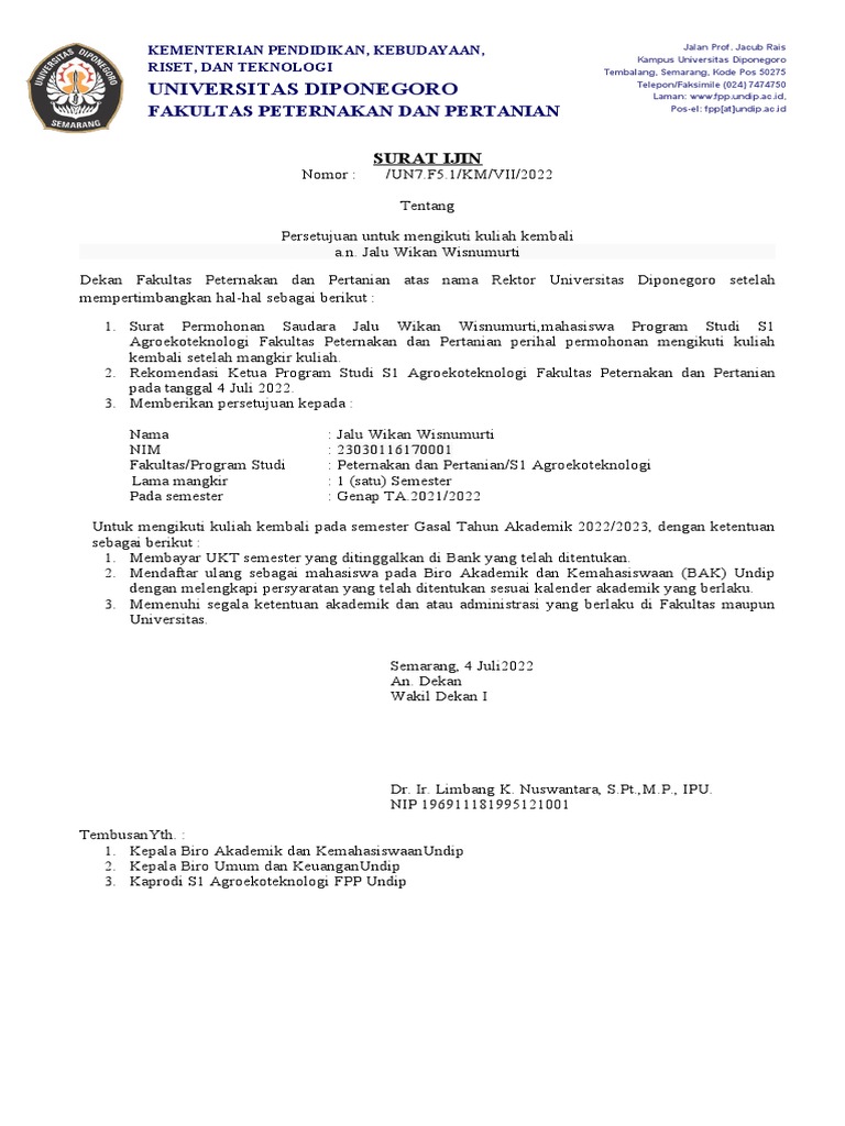 Surat Cuti Kuliah | PDF