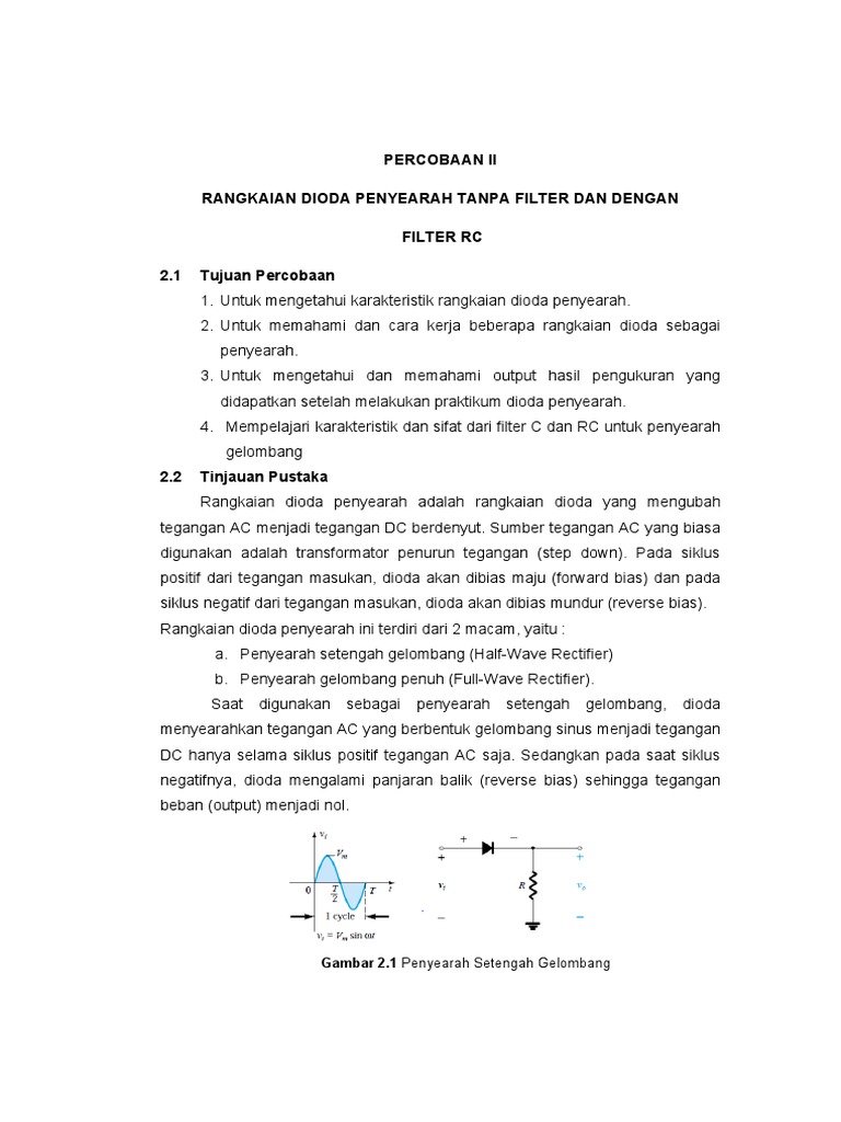 Rangkaian Dioda Penyearah dan Filter RC | PDF