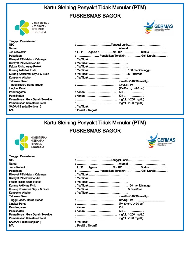 Formulir Skrining Penyakit Tidak Menular | PDF