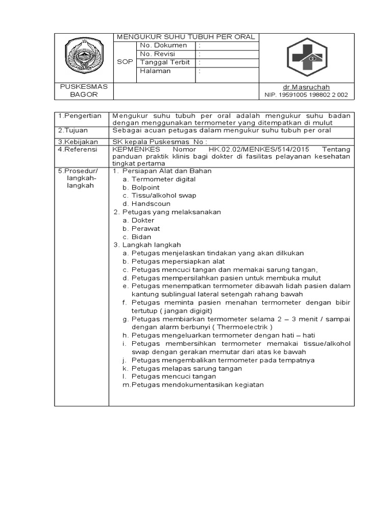 Sop Mengukur Suhu Tubuh Per Oral 2019 Pdf 