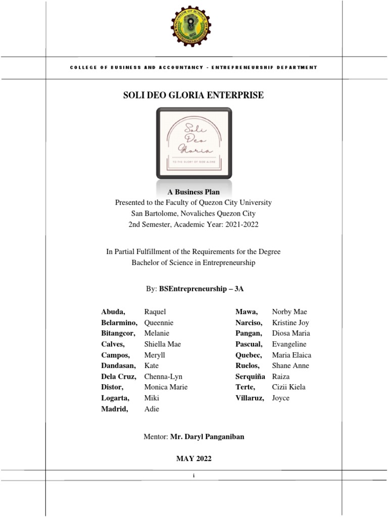 Group 1 Soli Deo Gloria Business Plan | PDF | Marketing | Swot Analysis