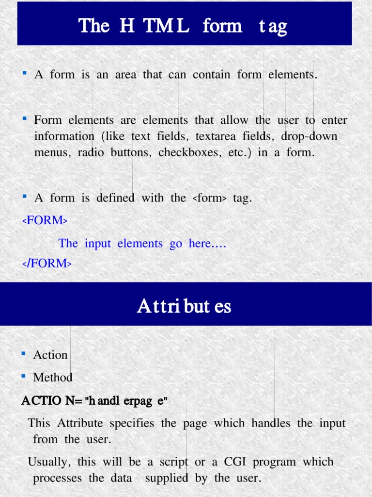 Thehtml Form Tag: The Input Elements Go Here.... | PDF | Html Element | Web Development