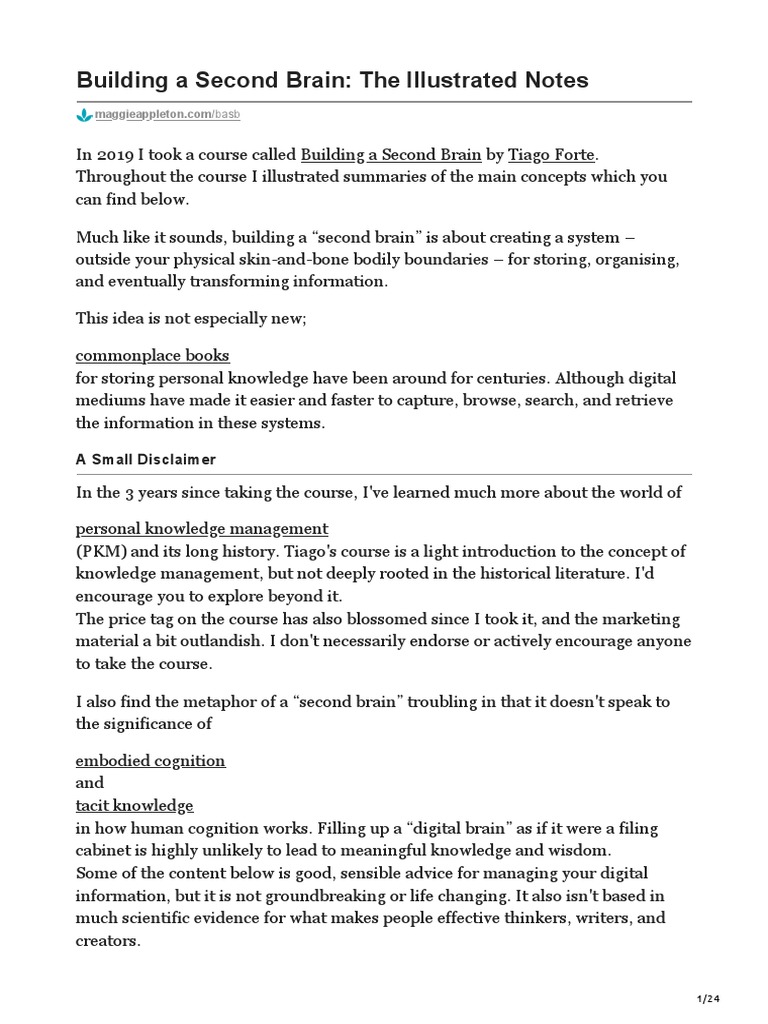 Building A Second Brain The Illustrated Notes | PDF