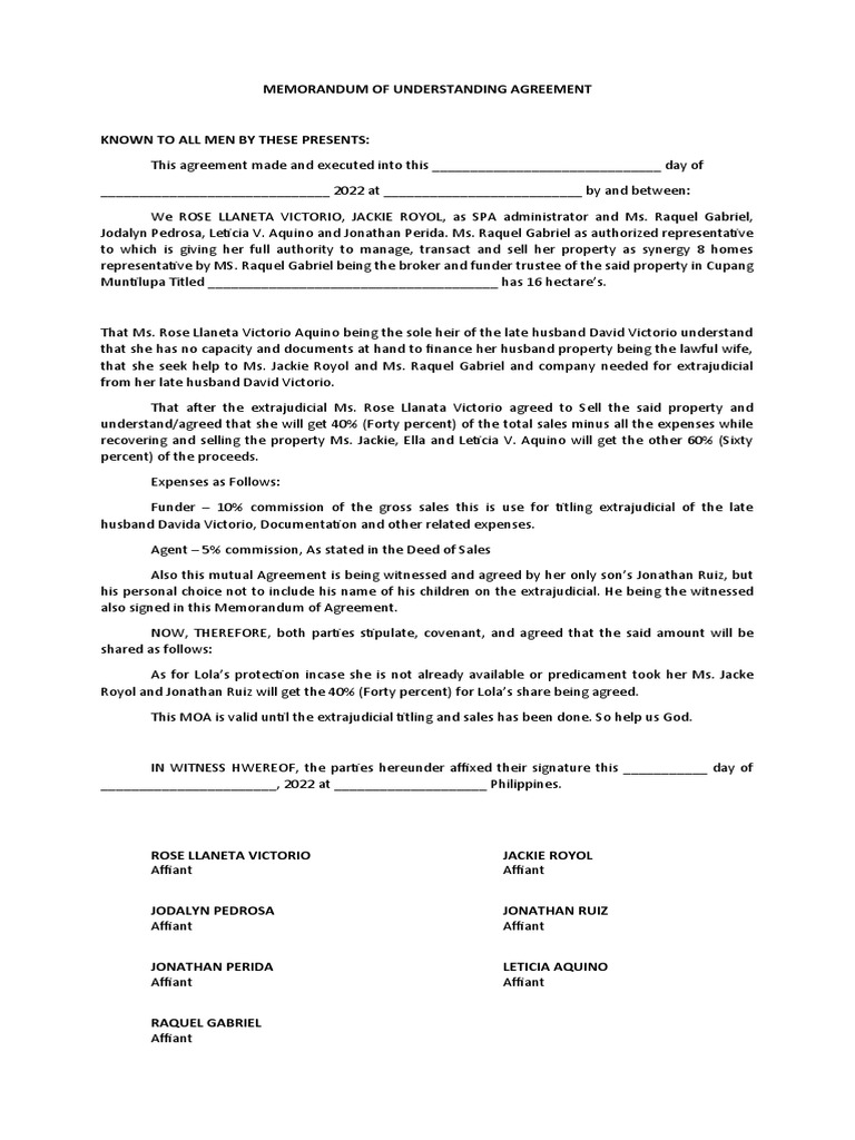 Memorandum of Understanding Agreement | PDF | Property Law | Property