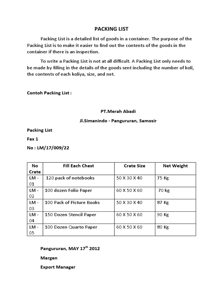 Packinglist Fax | PDF