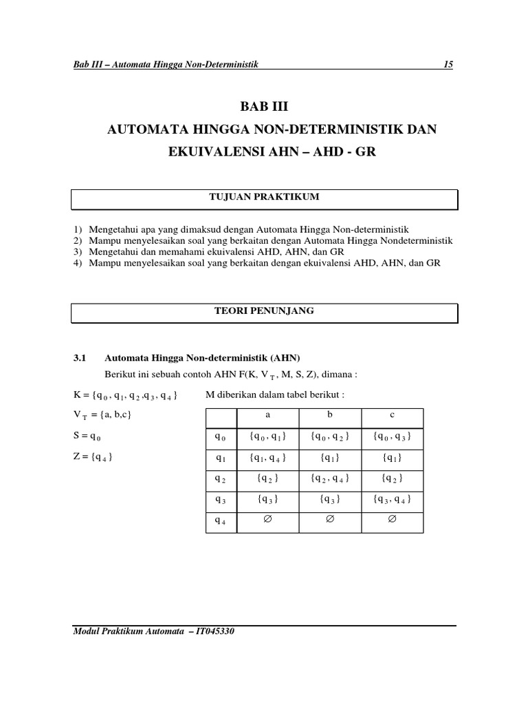 Bab III Automata Hingga Non-Deterministik Dan Ekuivalensi Ahn Ahd - GR | PDF