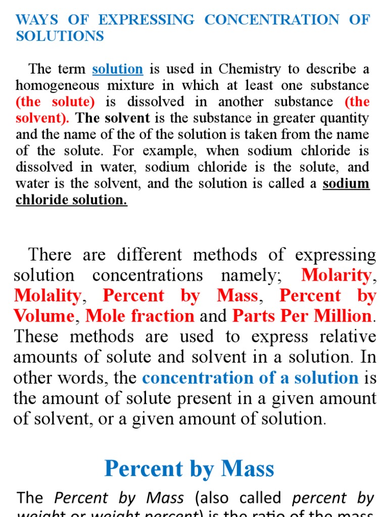 Percent by Volume and Mass | PDF | Concentration | Mass Fraction ...