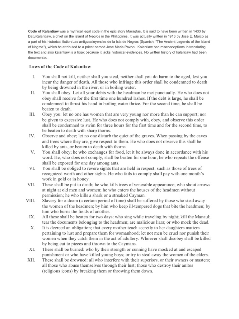 Code of Kalantiaw | PDF | Philippines | Religion And Belief