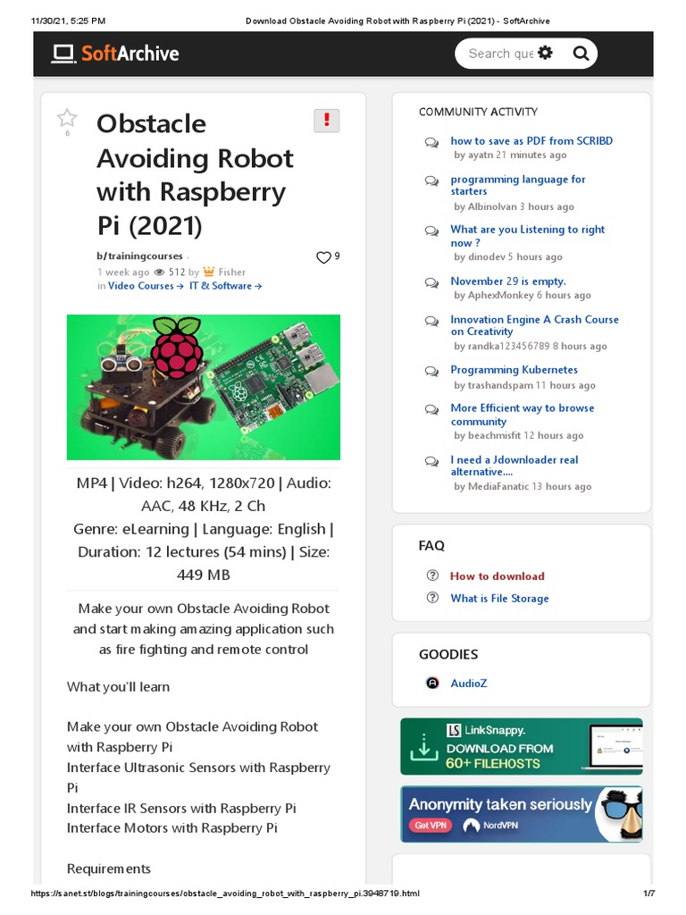 Obstacle Avoiding Robot With Raspberry Pi Softarchive Pdf Raspberry Pi Robot