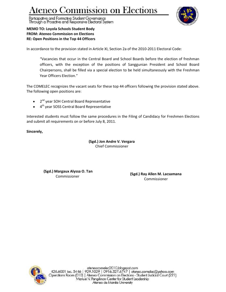 Memo 18 - Open Positions in The Top 44 Officers | PDF | Elections ...