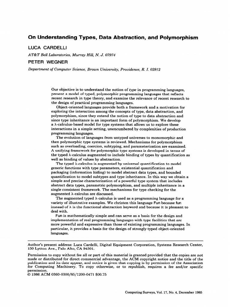 Cardelli, Wagner. On Understanding Types, Data Abstraction, and ...