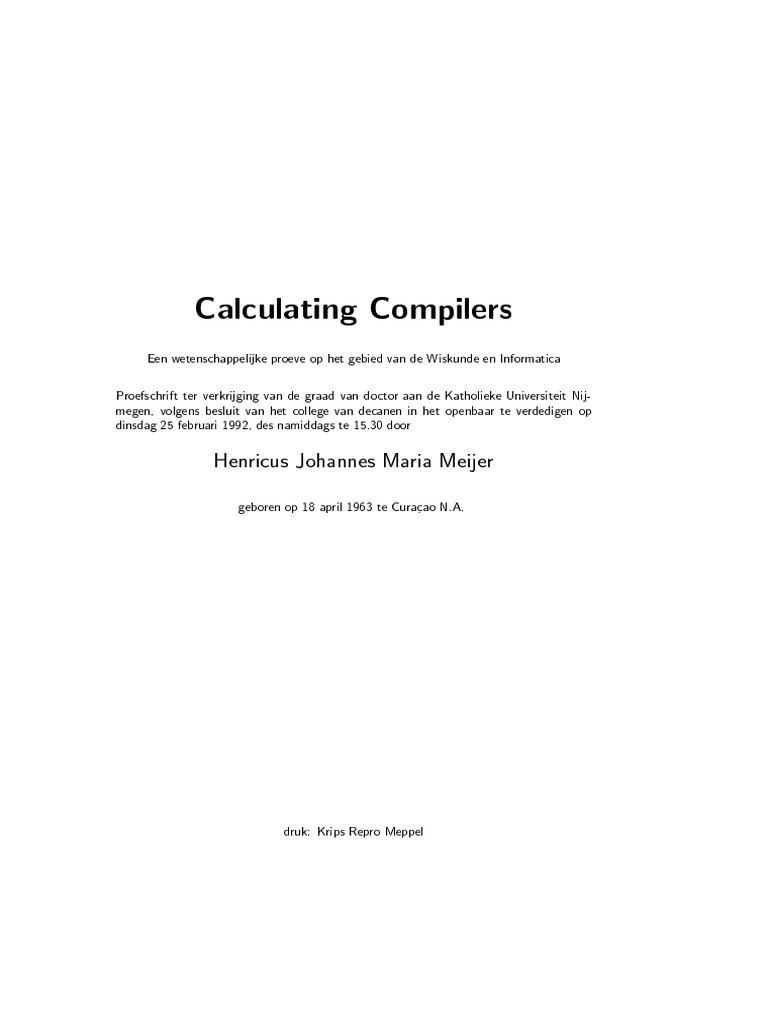 Meijer. Calculating Compilers. PHD Thesis, 1992 | PDF