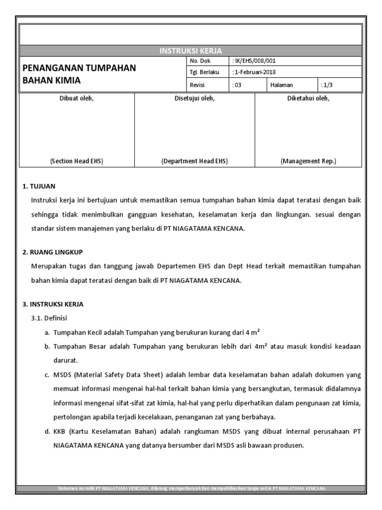 Prosedur Penanganan Tumpahan Kimia | PDF