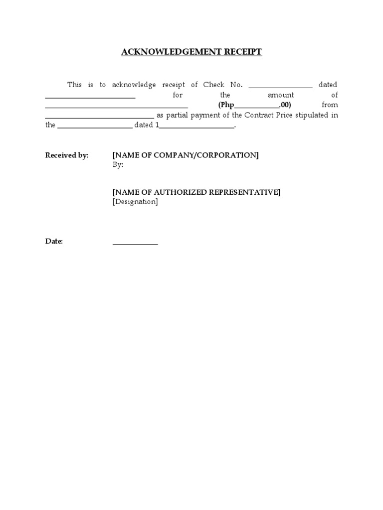 Acknowledgment Receipt of Check Sample | PDF