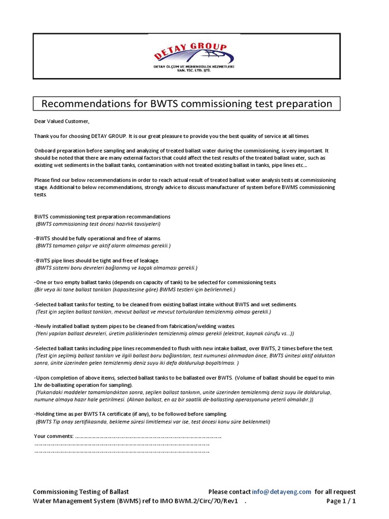 BWTS test hazırlıkları | PDF | Water | Civil Engineering