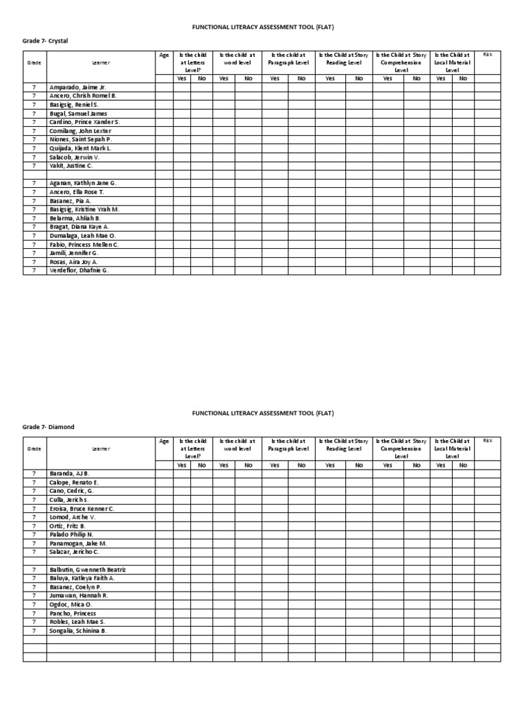 Functional Literacy Assessment Tool (Flat) | PDF | Written ...
