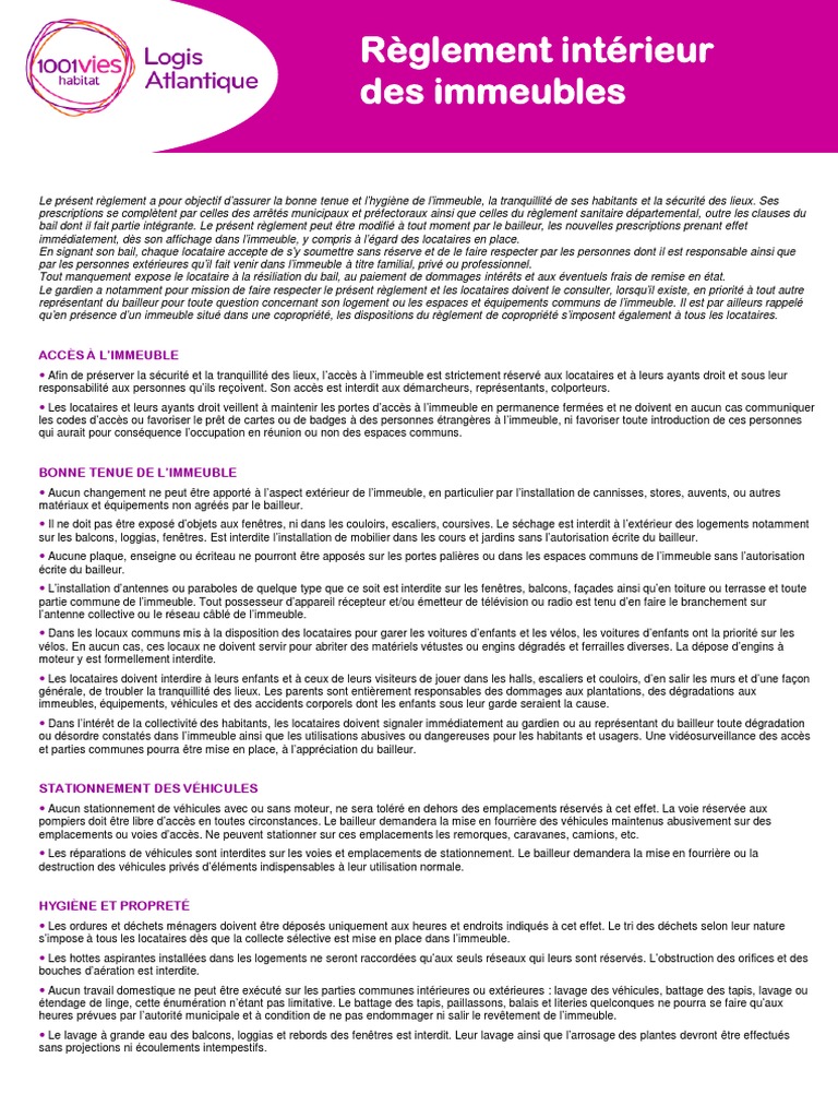 Reglement Interieur Immeubles LA | Download Free PDF | Chiens | Logement