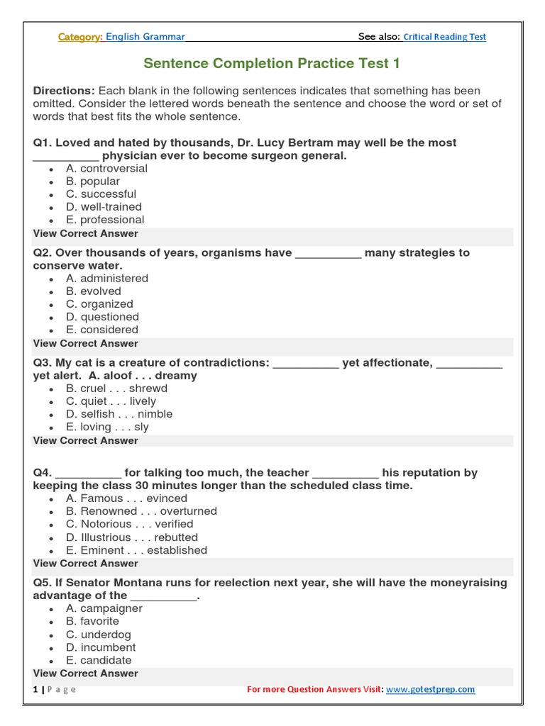 Sentence Completion 1 by ASIF ALI | PDF