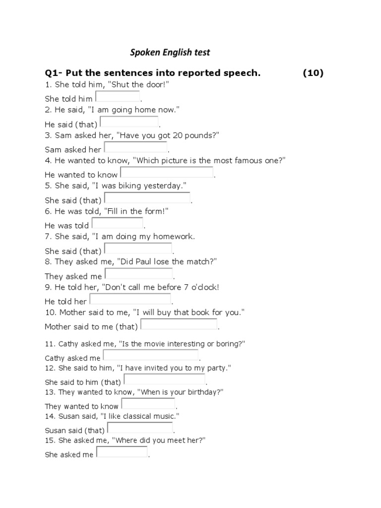 Spoken English Test | PDF | Grammatical Tense | Syntax